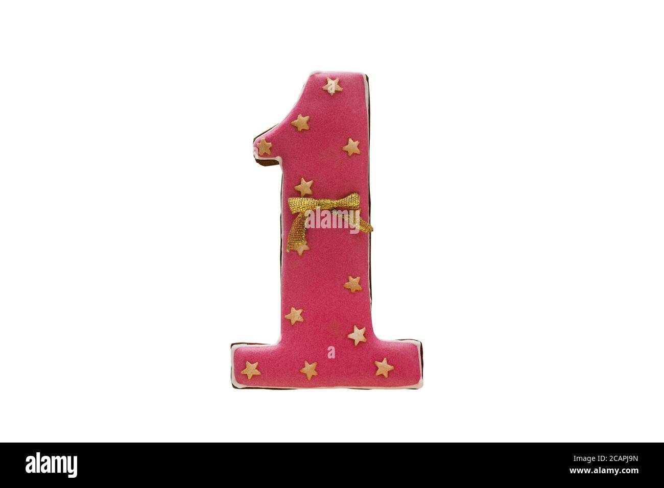Pink number 1 cookie for the cake. Isolate on white background ...