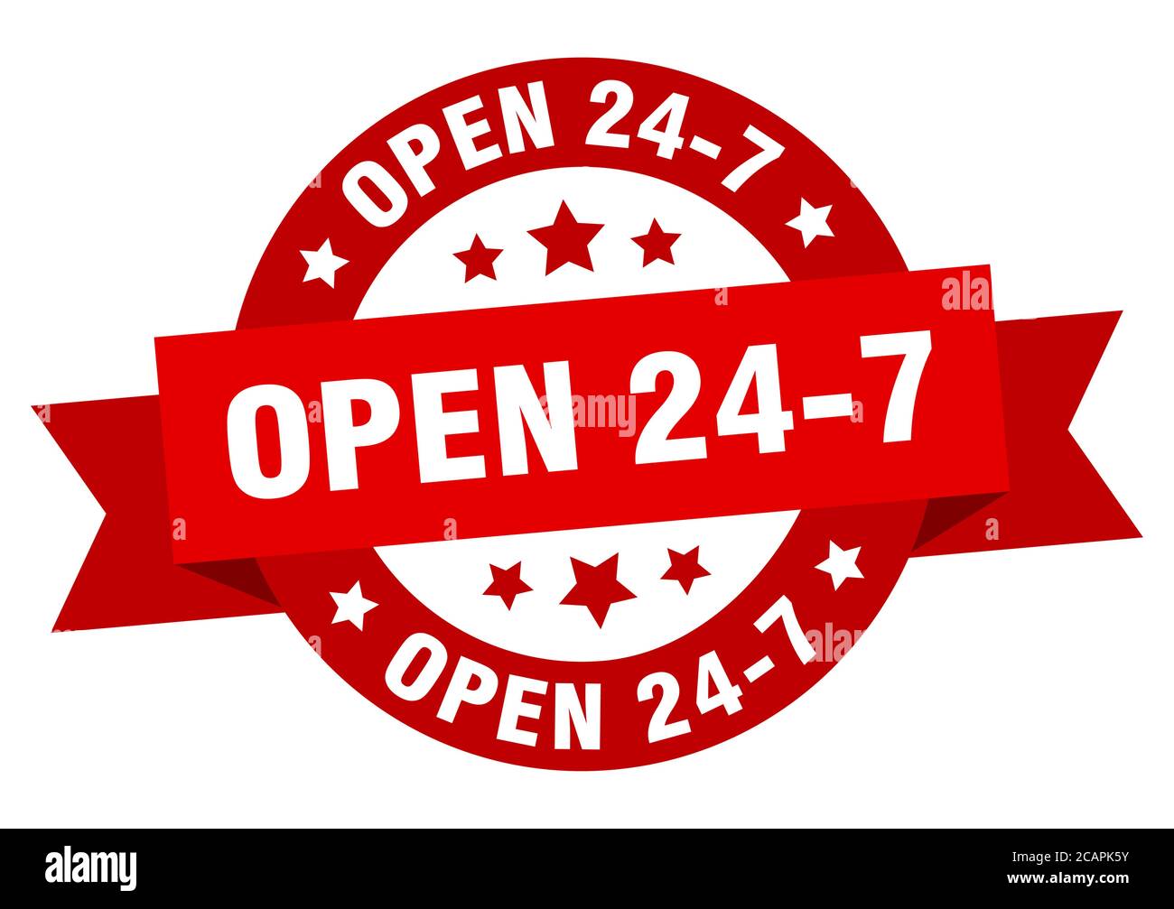 open 24 7 round ribbon isolated label. open 24 7 sign Stock Vector ...