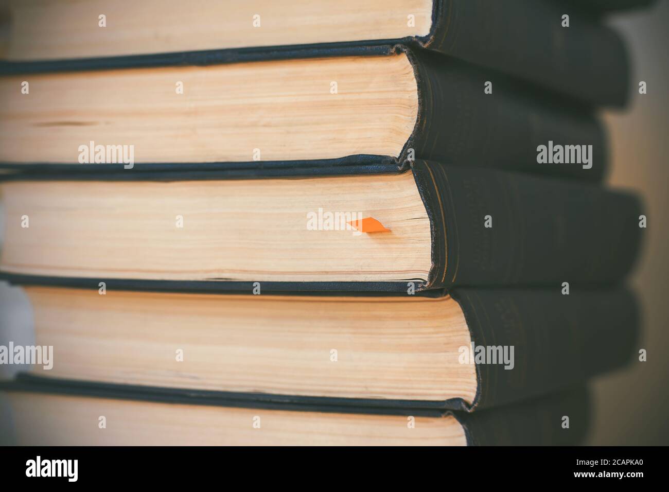 There are old, thick, multi-page books in a dark, threadbare cover, and ...