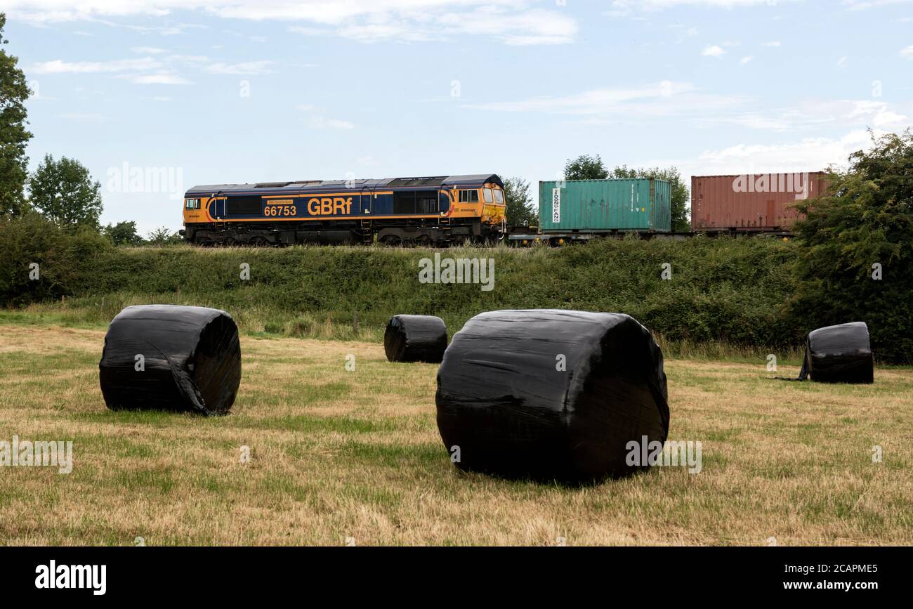 GBRf class 66 diesel locomotive No. 66753 "EMD Roberts Road" pulling a ...