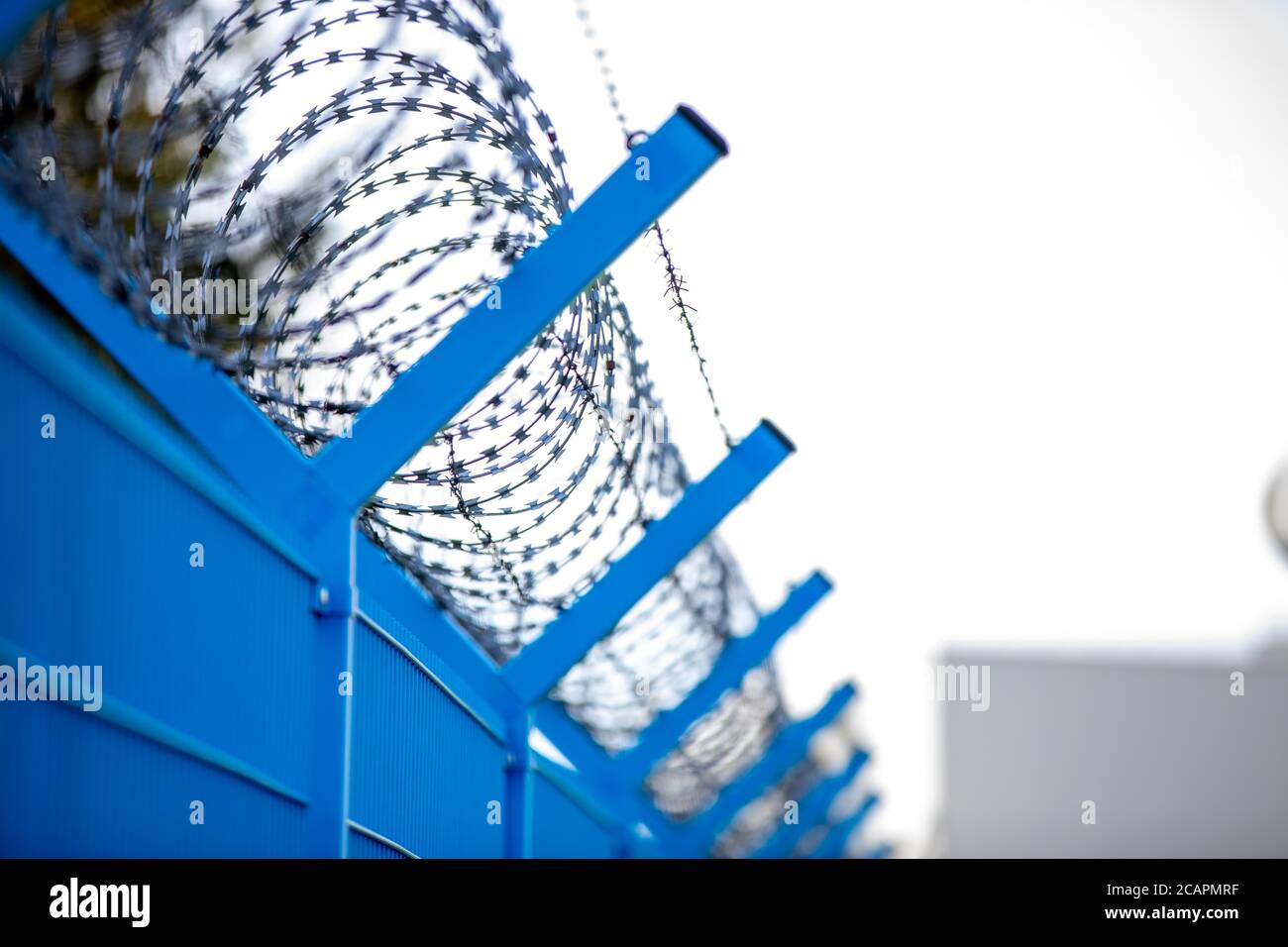 Barbed Wire on a fence secured Stock Photo - Alamy