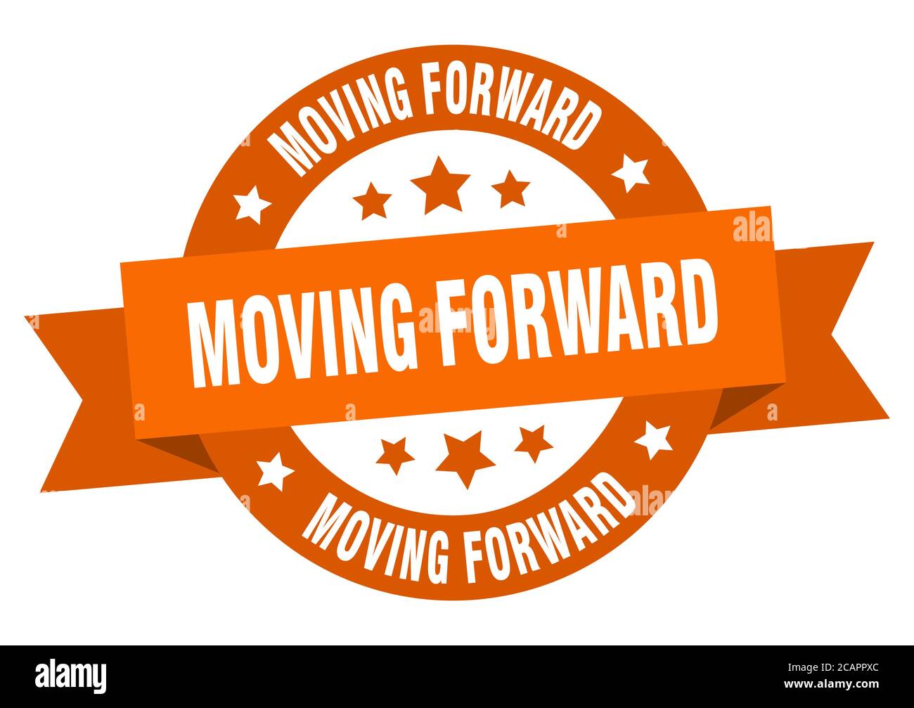 moving forward round ribbon isolated label. moving forward sign Stock ...