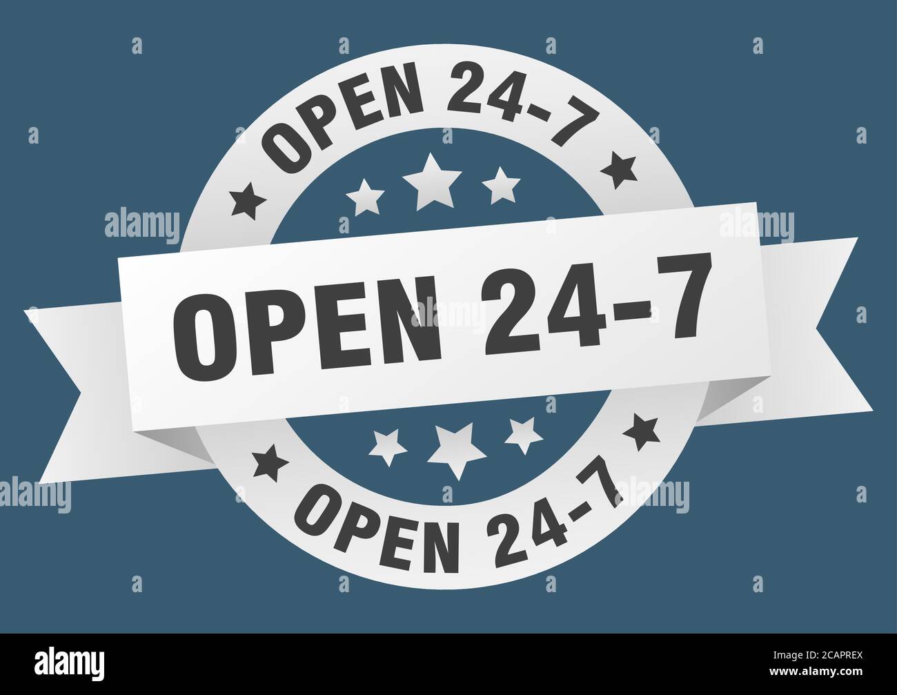 open 24 7 round ribbon isolated label. open 24 7 sign Stock Vector ...