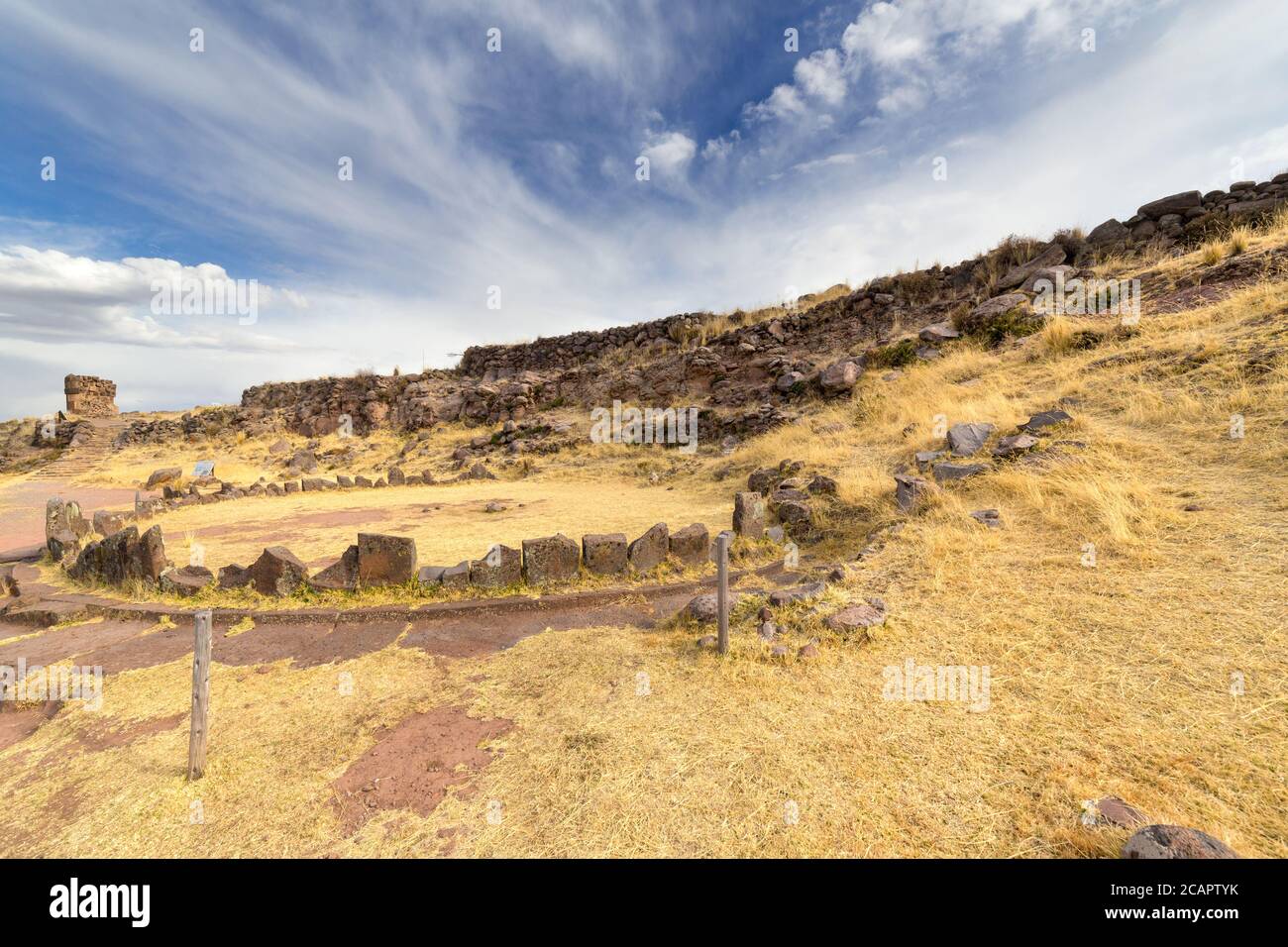 Burial Towers (Chullpas) at the archaelogical Site of Sillustani on the ...