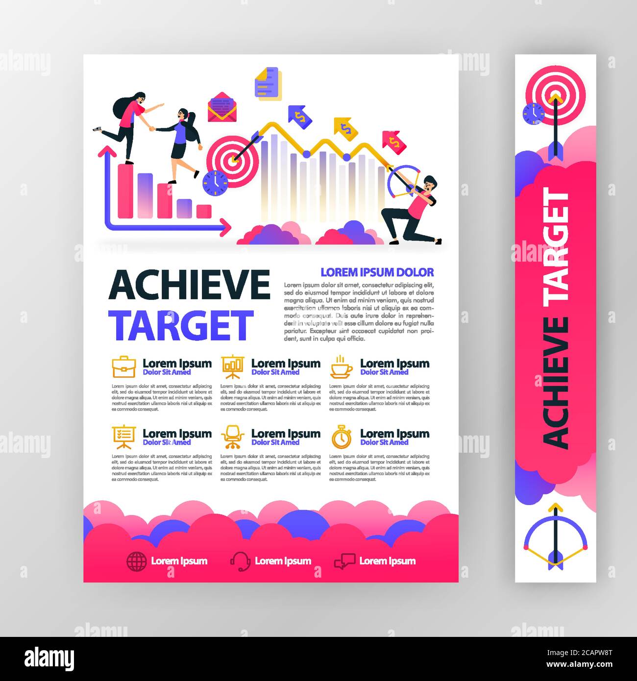 business poster about achieving and planning company targets with flat ...
