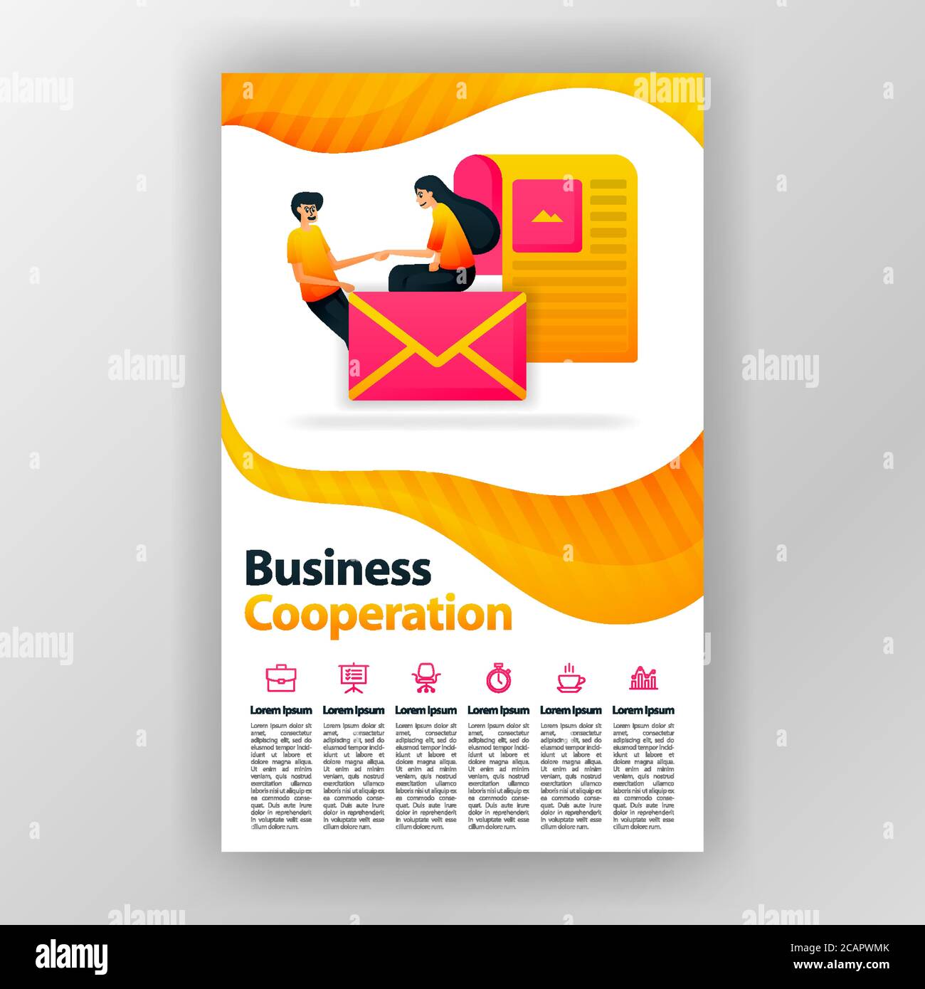 business cooperation design concept poster with flat cartoon ...
