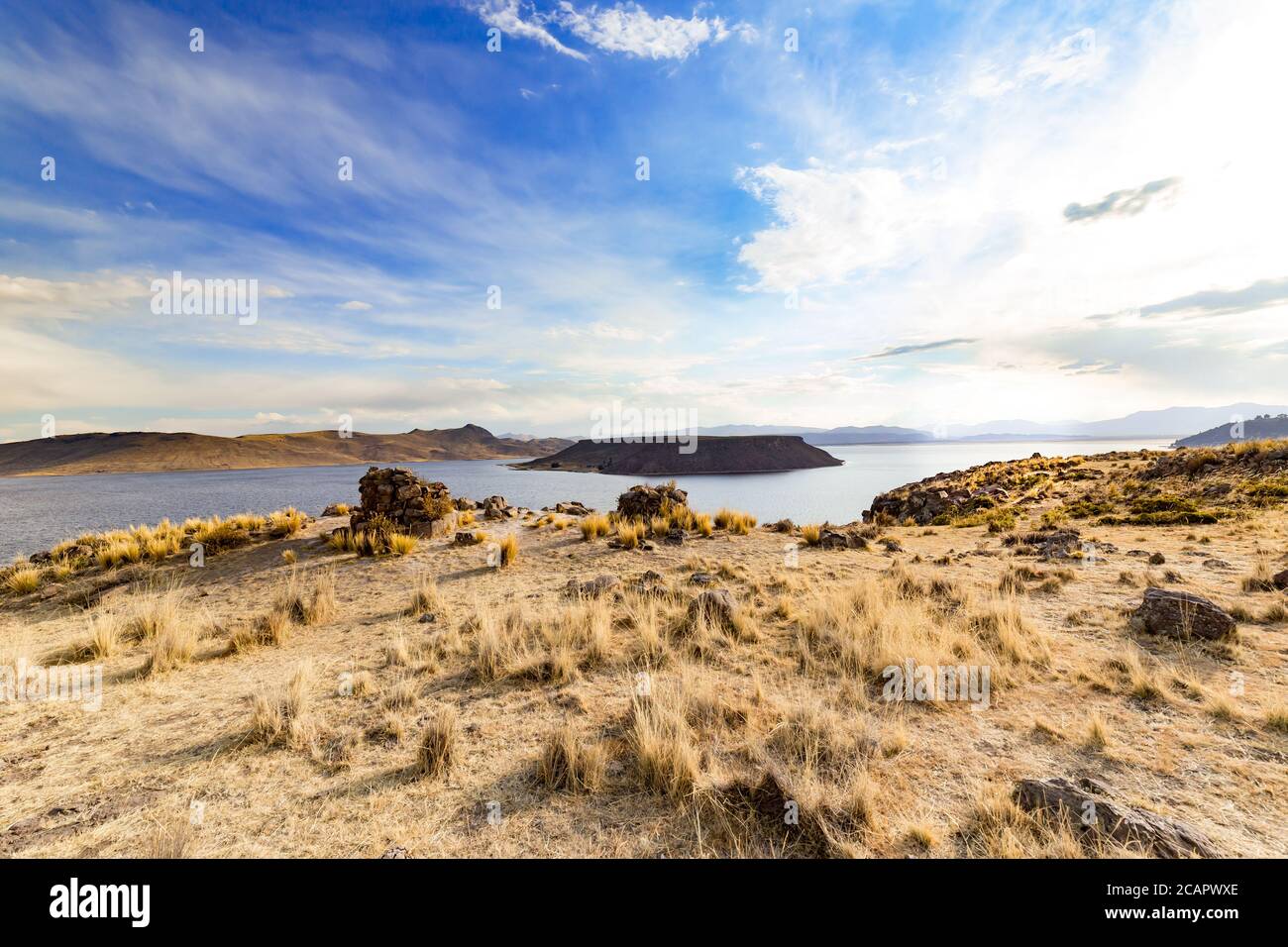 Burial Towers (Chullpas) at the archaelogical Site of Sillustani on the ...