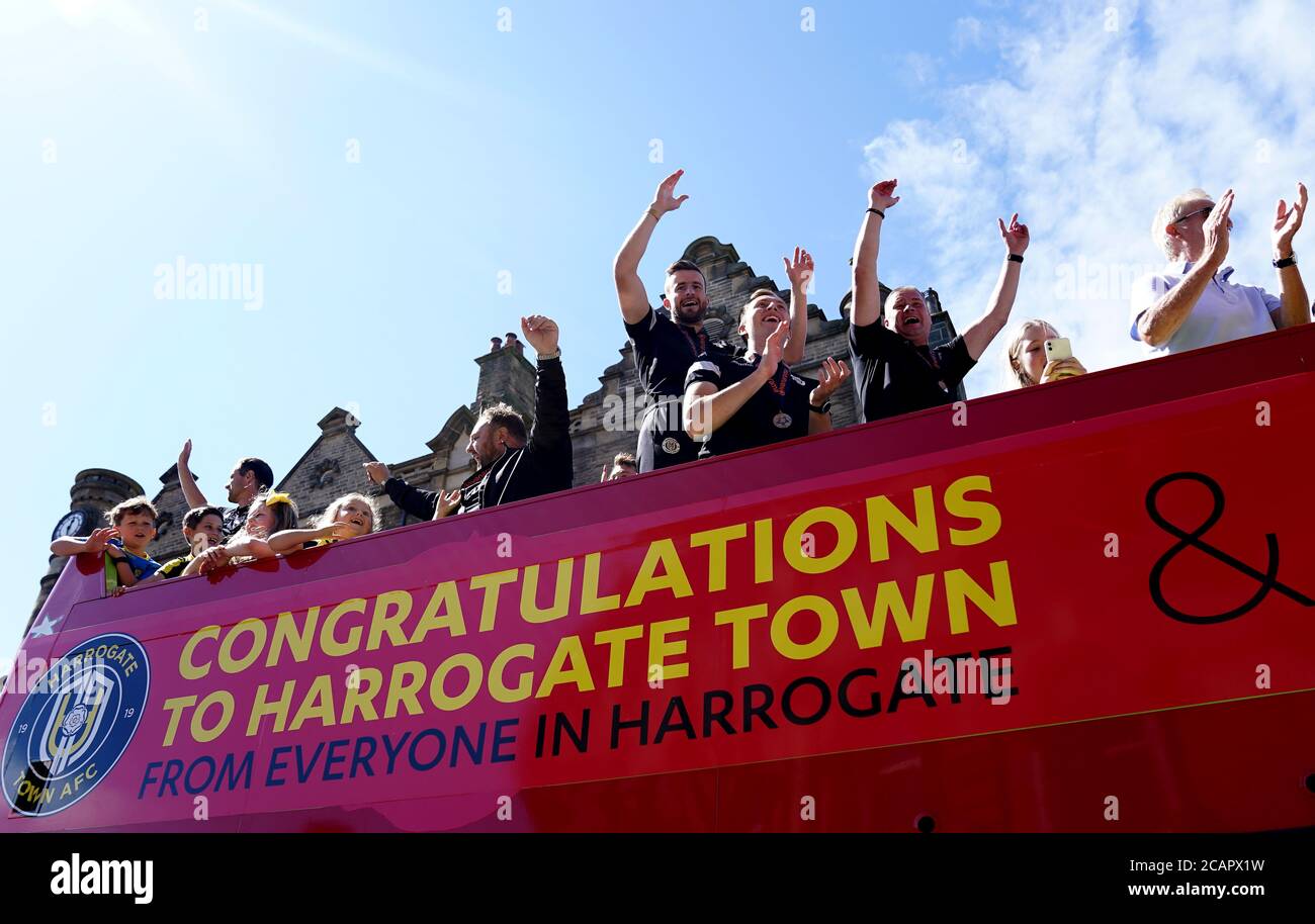 Harrogate Town A.F.C's James Belshaw and Joe Cracknell are seen ...