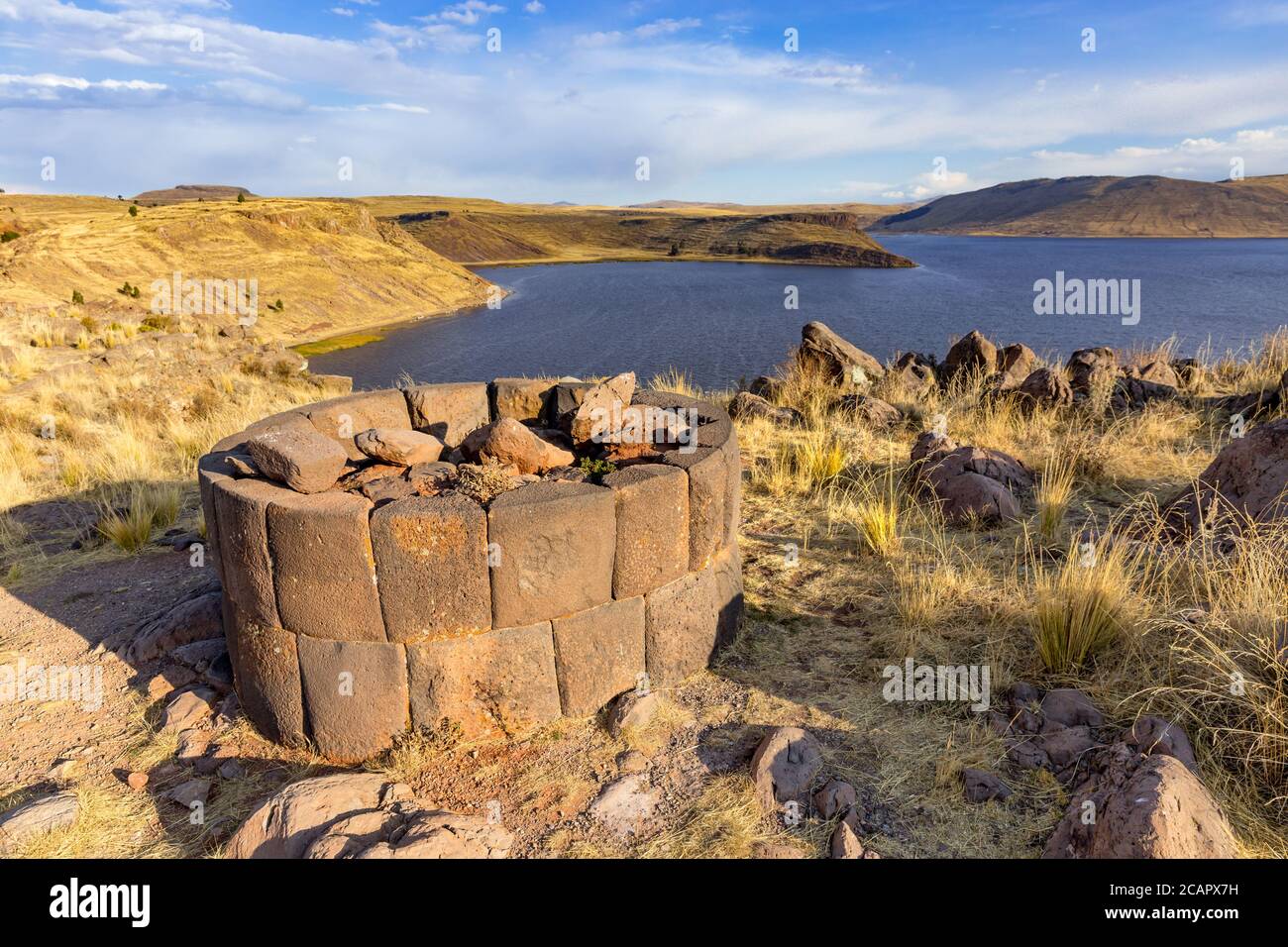 Burial Towers (Chullpas) at the archaelogical Site of Sillustani on the ...