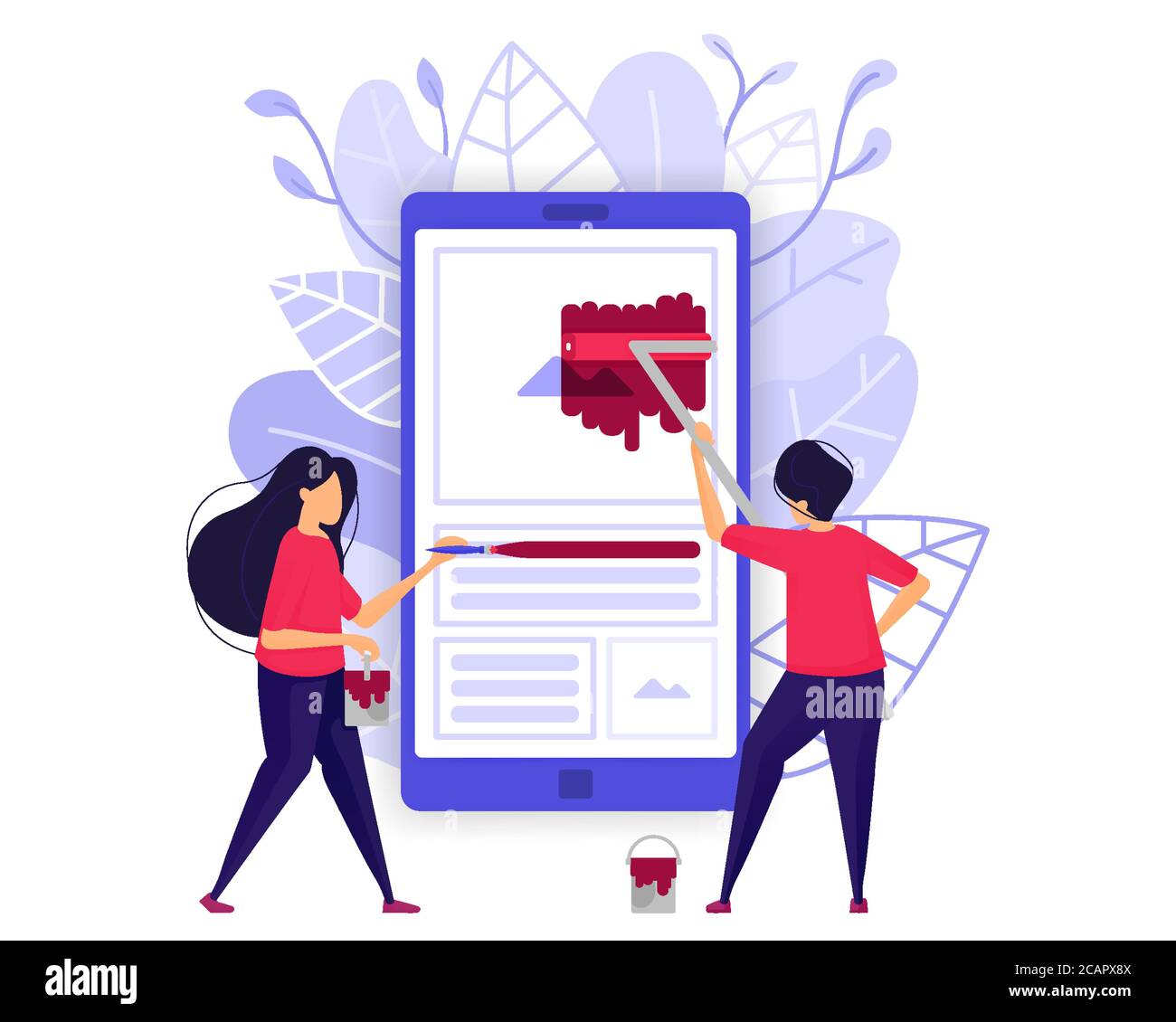 Mobile Apps Development. People Designing And Painting Smartphone ...