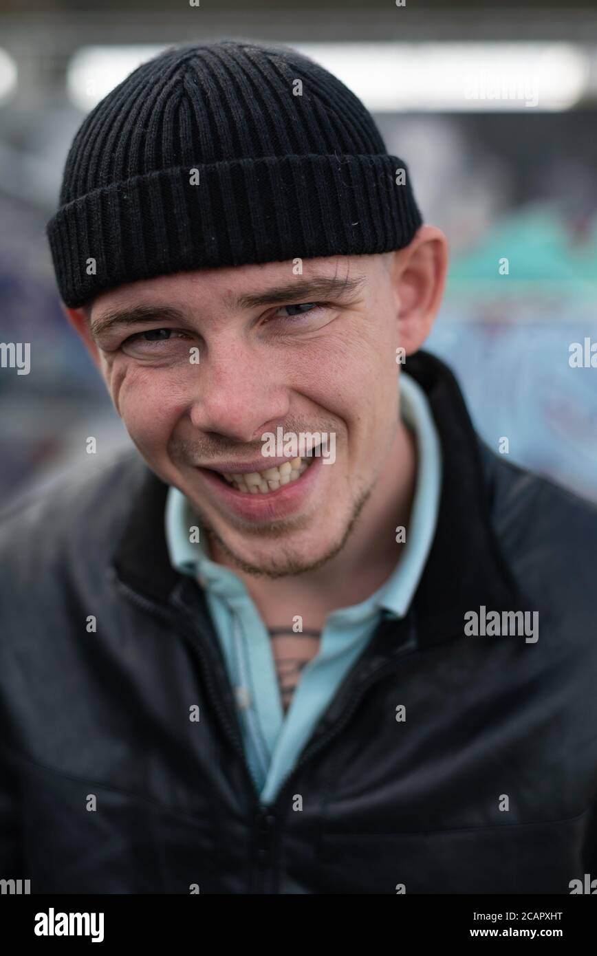 Bully criminal in black leather jacket Stock Photo - Alamy