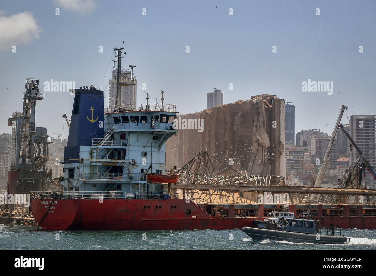 Beirut, Lebanon. 08th Aug, 2020. A general view of the explosion site ...