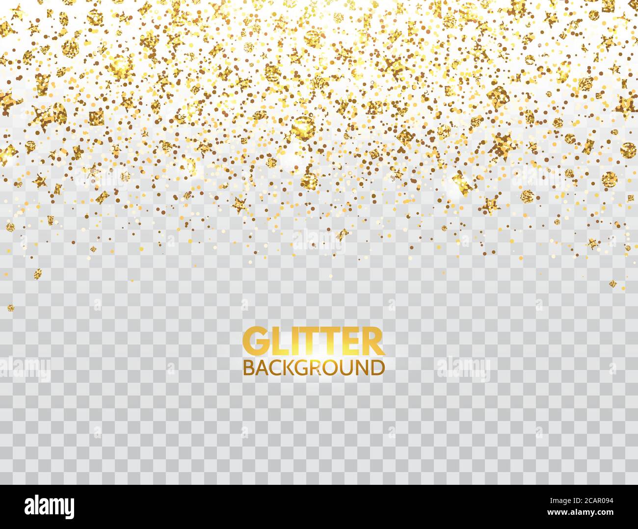 Glitter confetti. Gold glitter particles falling on transparent ...