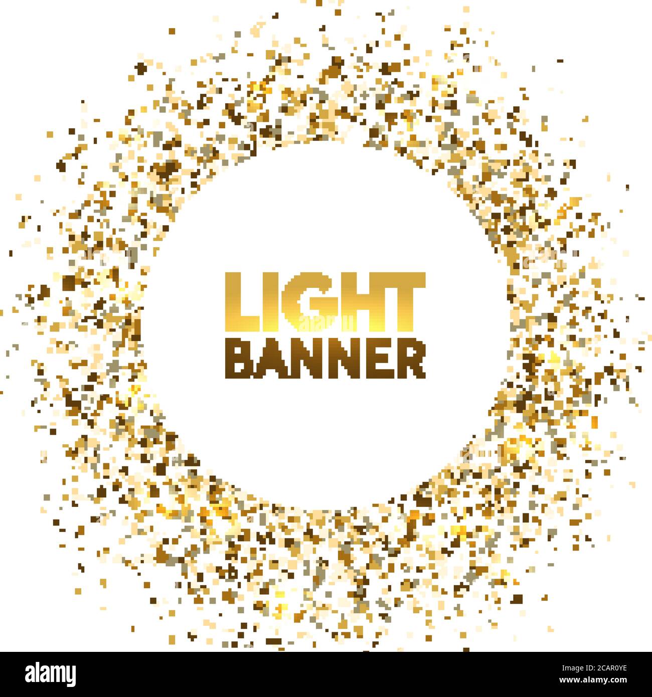 Glitter circle banner on white background. Festive gold sparkle ...