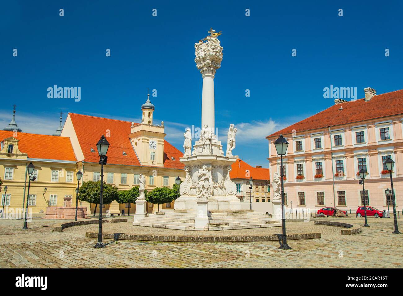 Holy trinity square in Tvrdja, old historic town of Osijek, Croatia ...