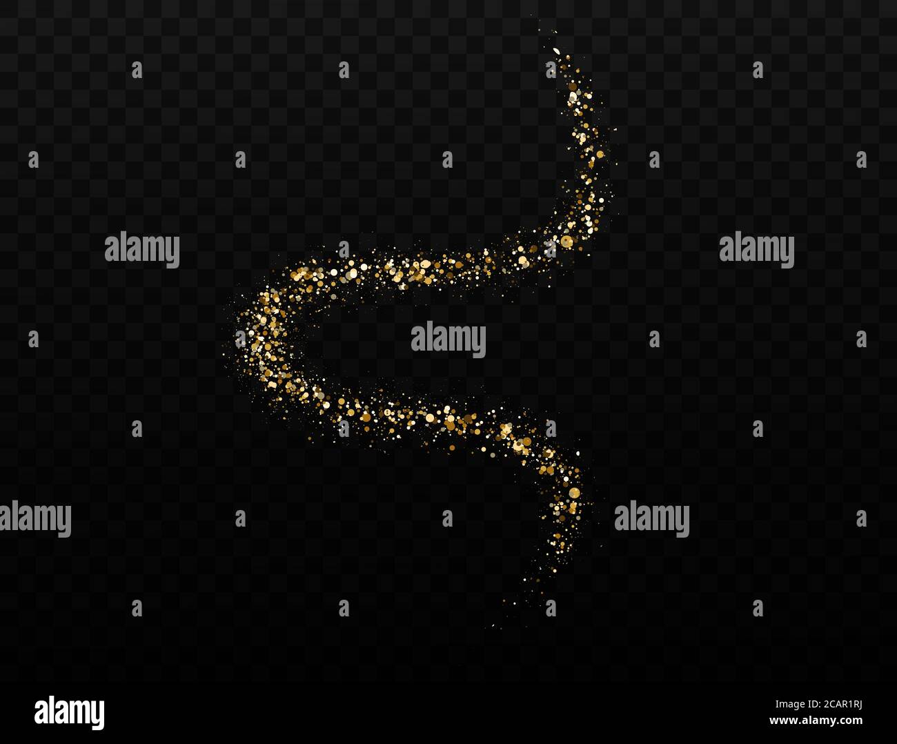 Glitter golden spiral. Gold glitter wave. Sparkling shine trail. Magic star dust. Bright twirl ...