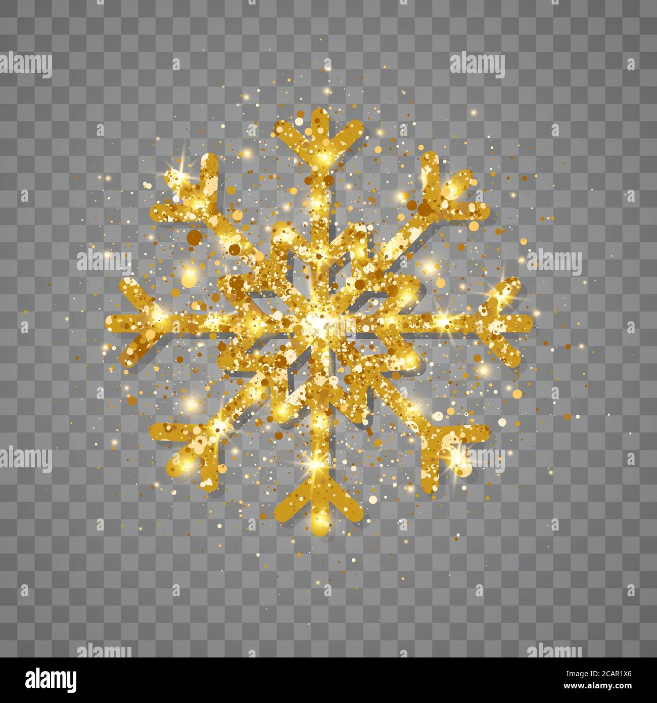 Glitter golden snowflake on transparent background. Glowing gold snowflakes with glitter texture ...
