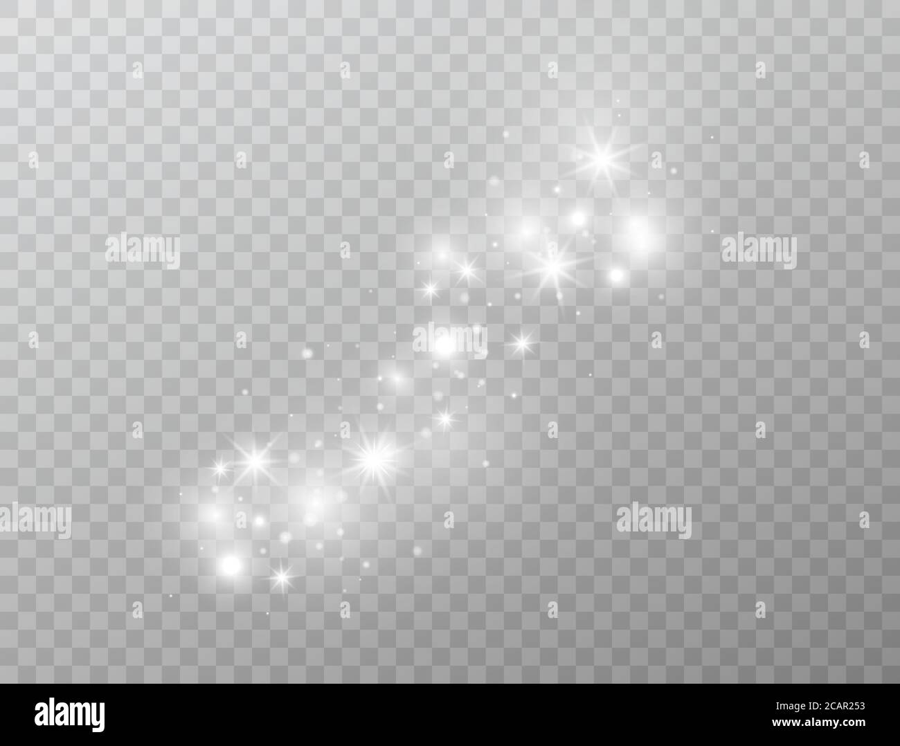 White glowing light effect isolated on transparent background. Magic glitter dust particles ...