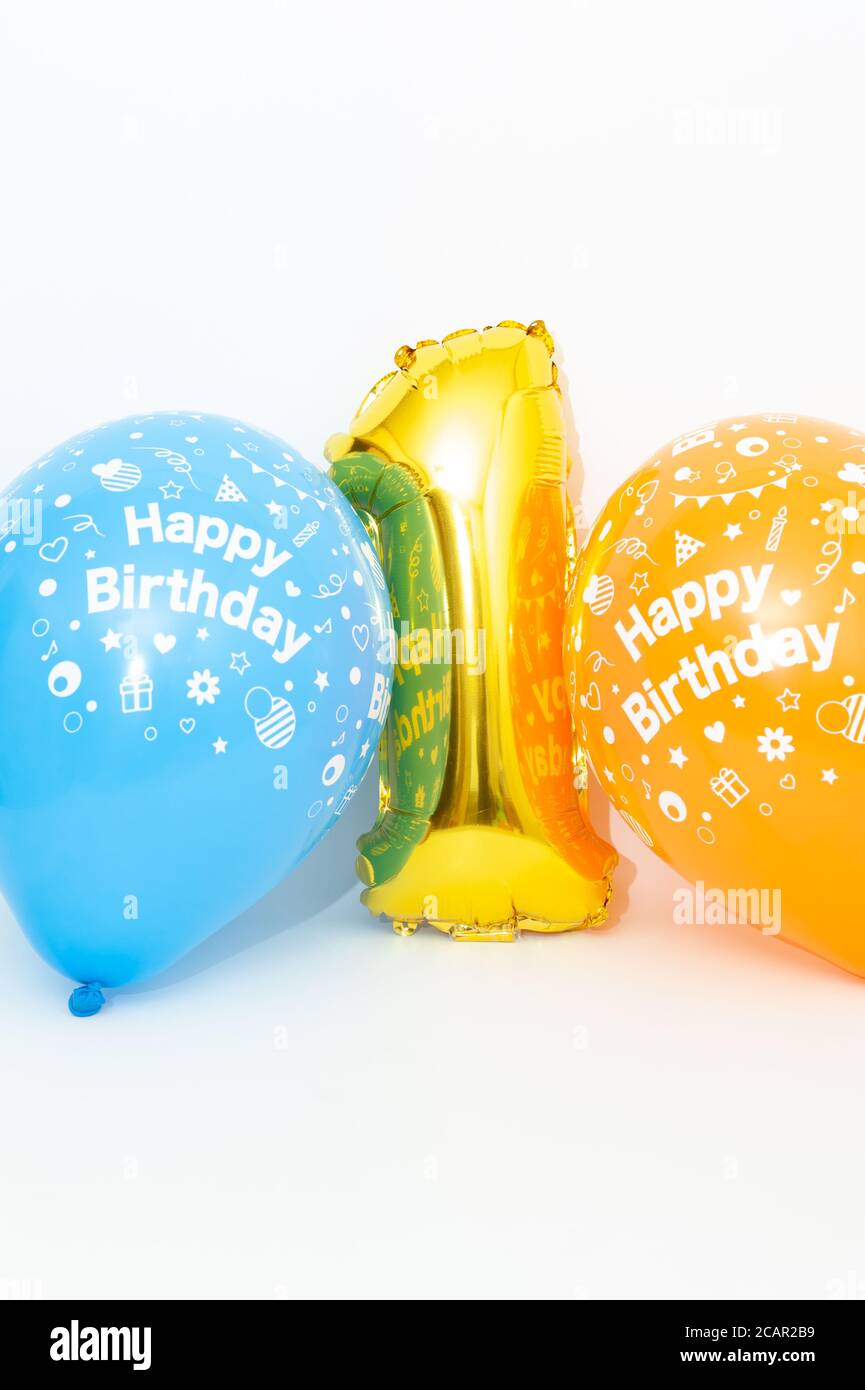 Inflatable numeral 1 sparkling metallic golden color with blue and ...