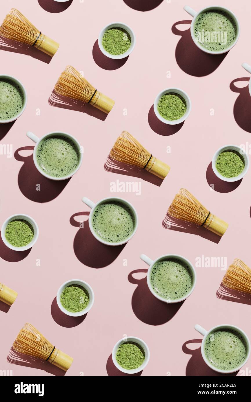 Pattern with tools for making matcha drink Stock Photo - Alamy