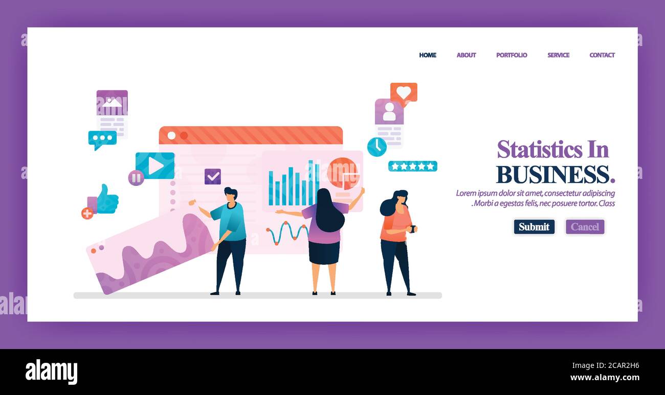 Landing page design of Business Statistics with flat Illustration ...