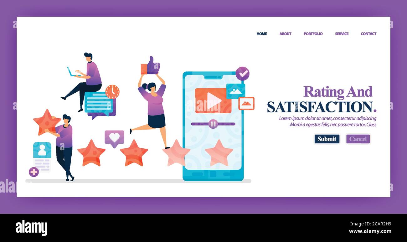 Landing page design of Satisfaction Rating with flat Illustration ...