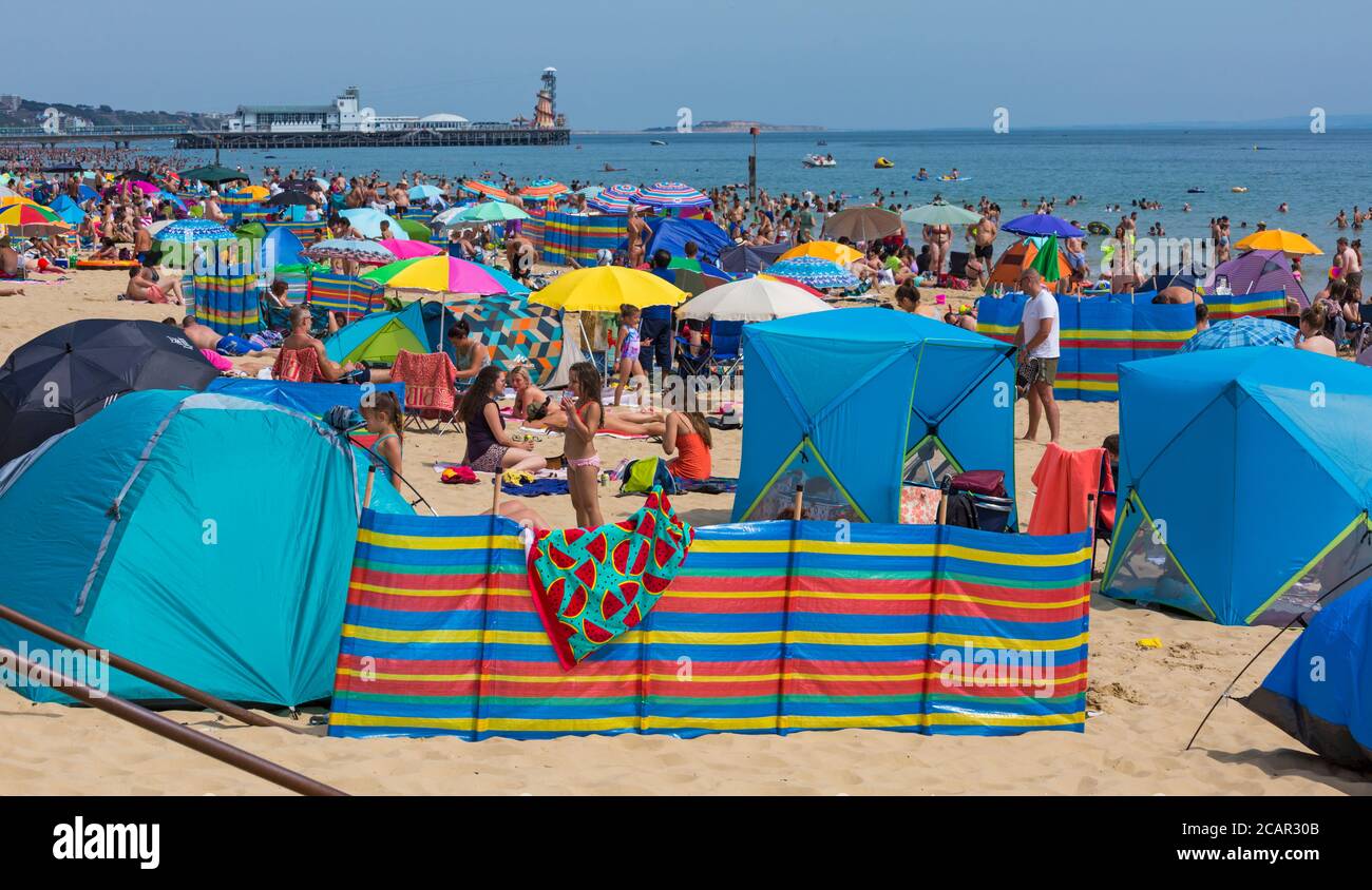 Bournemouth, Dorset UK. 8th August 2020. UK weather: busy beaches at ...