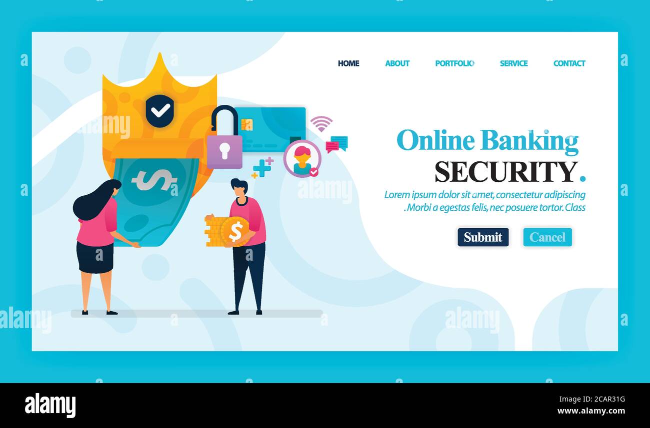 Landing page vector design of Online Banking Security. Easy to edit and ...