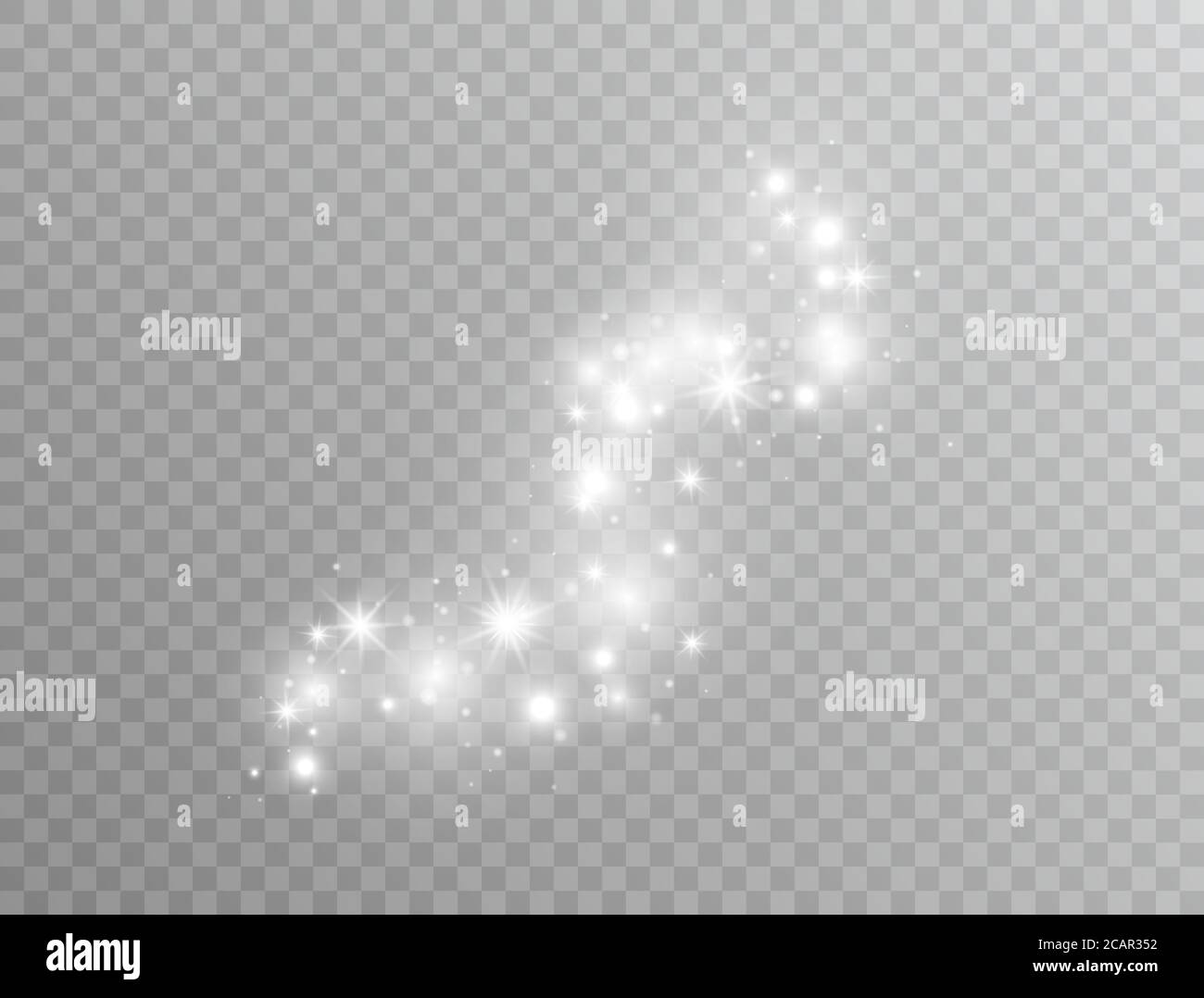 Magic glitter dust particles. White glowing light effect isolated on transparent background ...