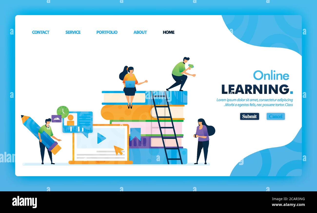 Landing page illustration concept back to school of online learning ...