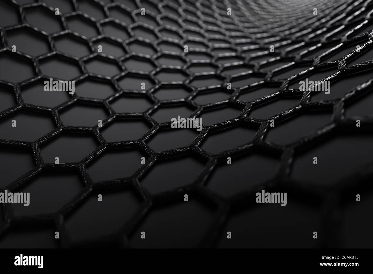 3D rendering of curved graphene surface on black background Stock Photo ...