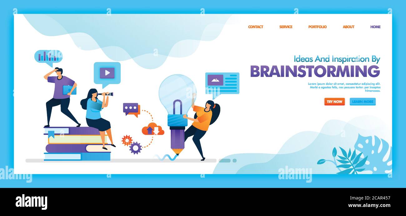 Landing page vector design of ideas dan inspiration by brainstorming ...