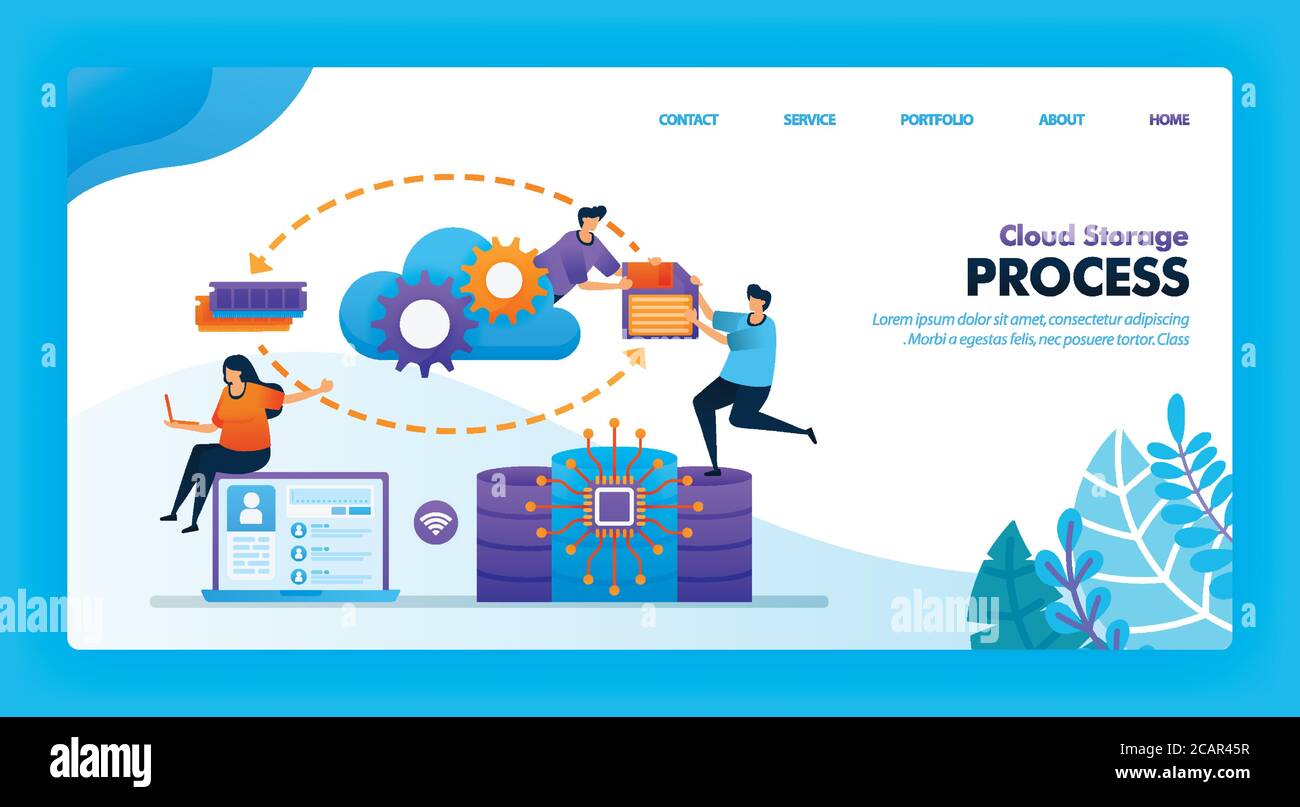 Landing page vector design of Cloud Storage Process. Easy to edit and ...