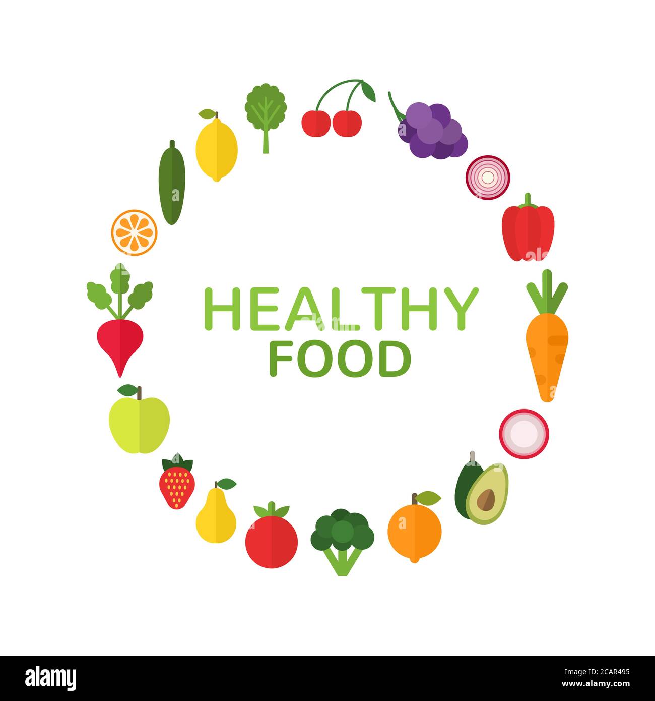 Healthy food concept. Diet and organic food template with flat fruits ...