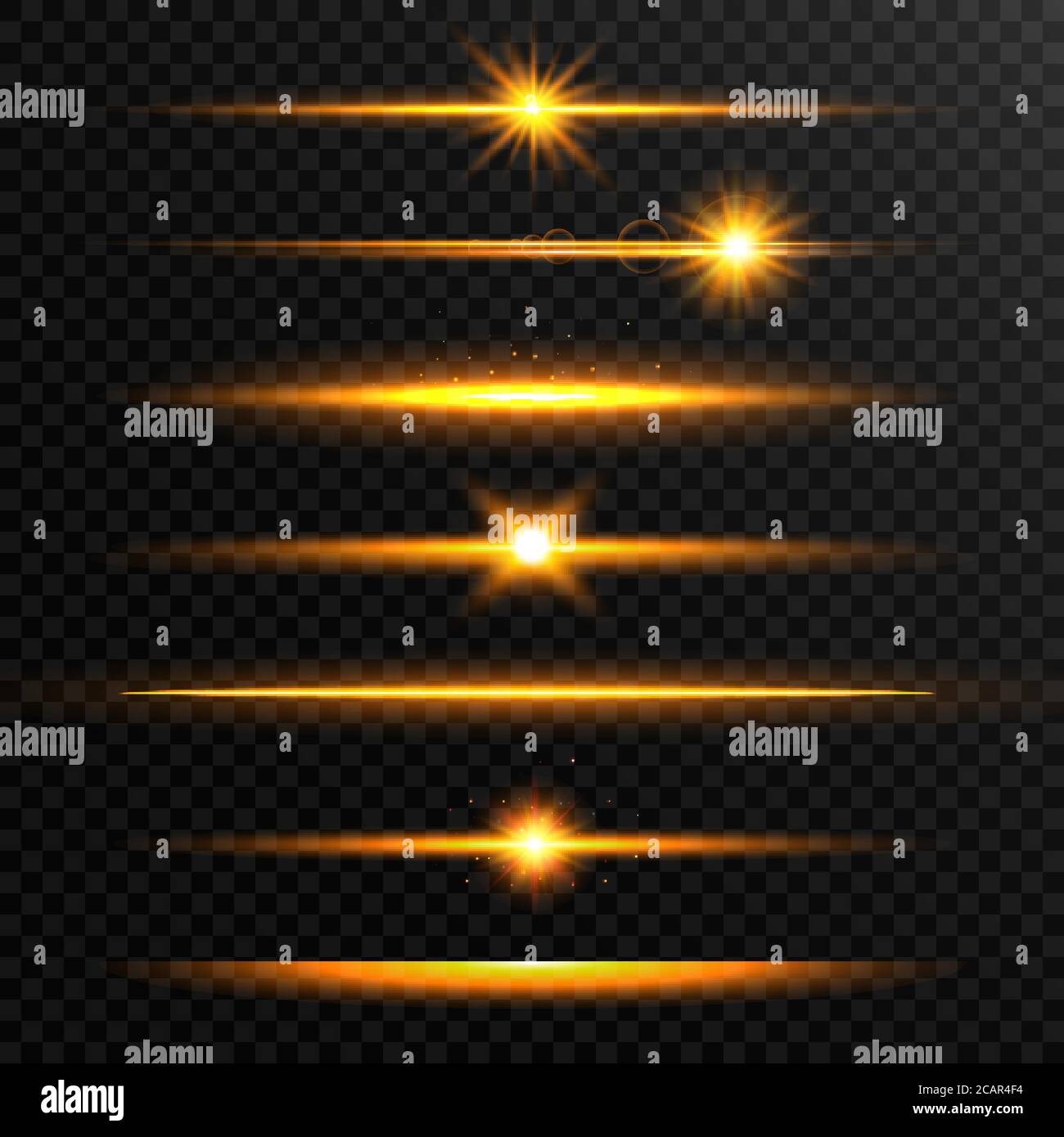 Shining line set. Golden realistic lens flare set. Collection of gold light effects on ...