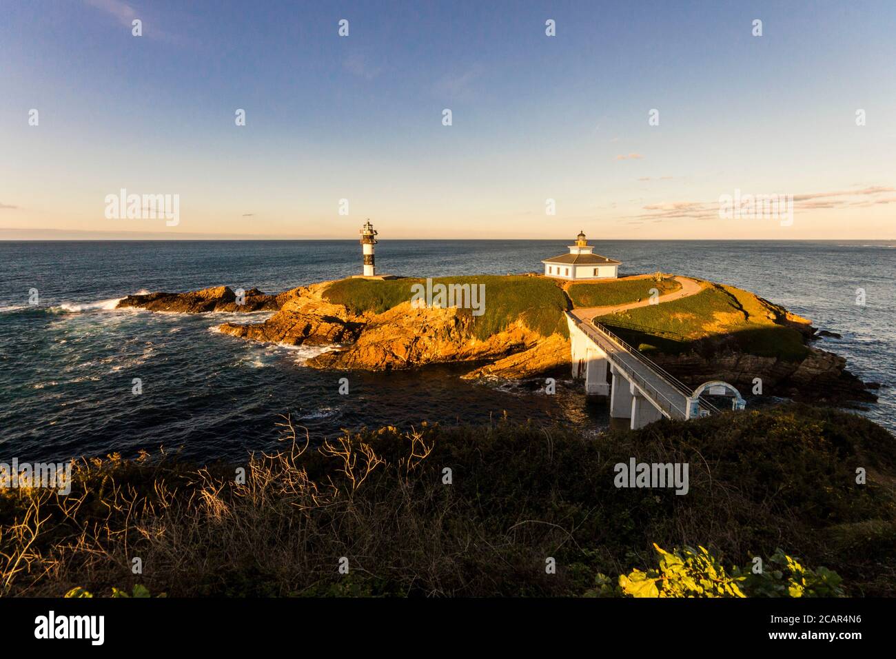 Ribadeo, Spain. The lighthouse at Illa Pancha, an island in the coast ...