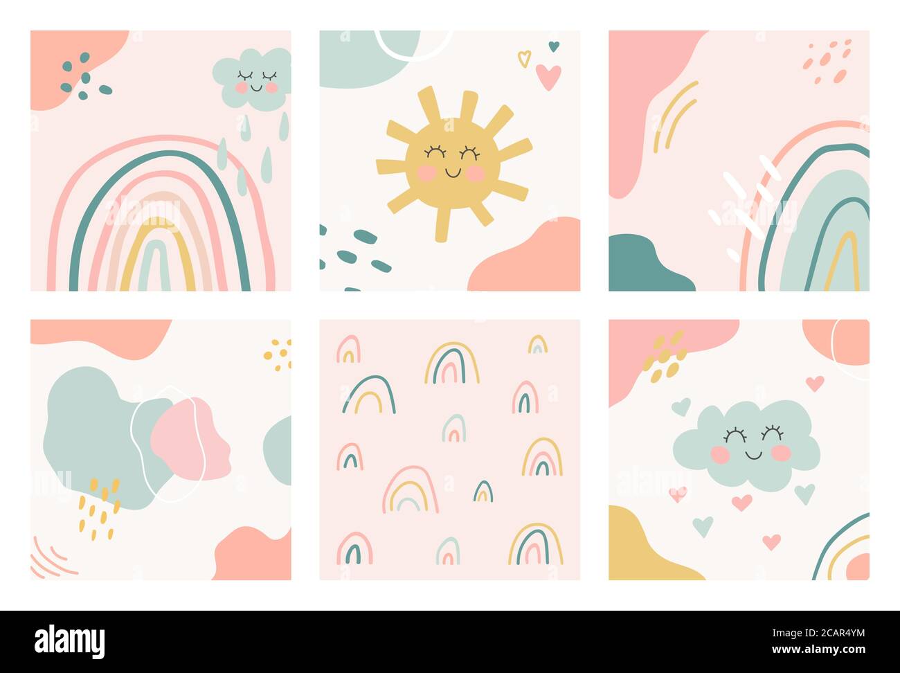 Hand drawn unique organic shapes composition. Set of six cute kids ...