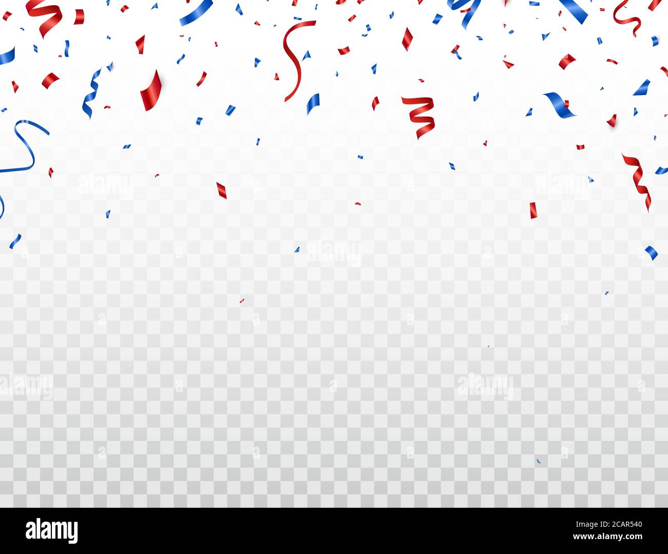 Red and blue celebration confetti falling on transparent background. Happy Independence Day ...