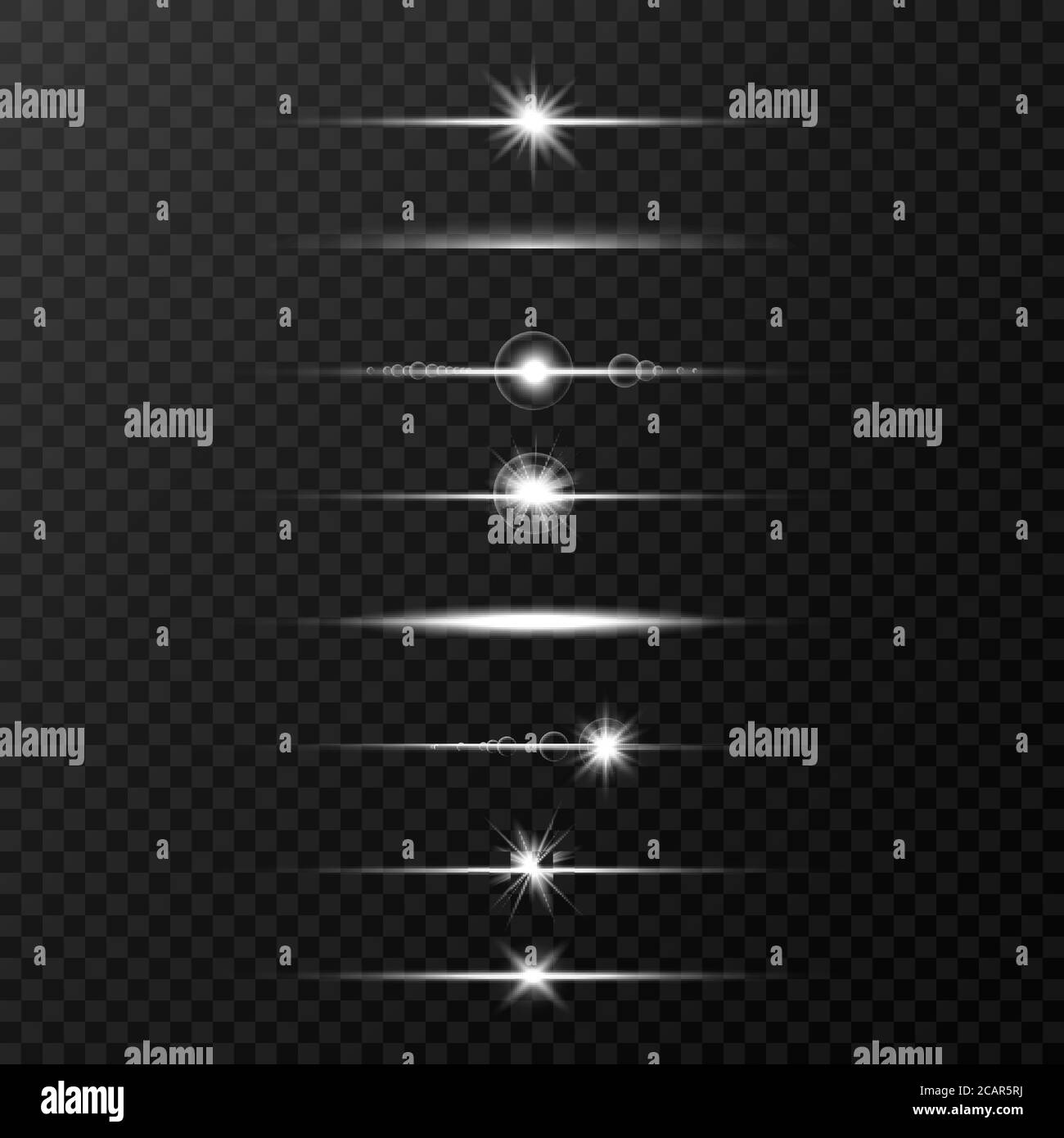 Shine beams. Glowing line set on transparent background. Realistic lens ...