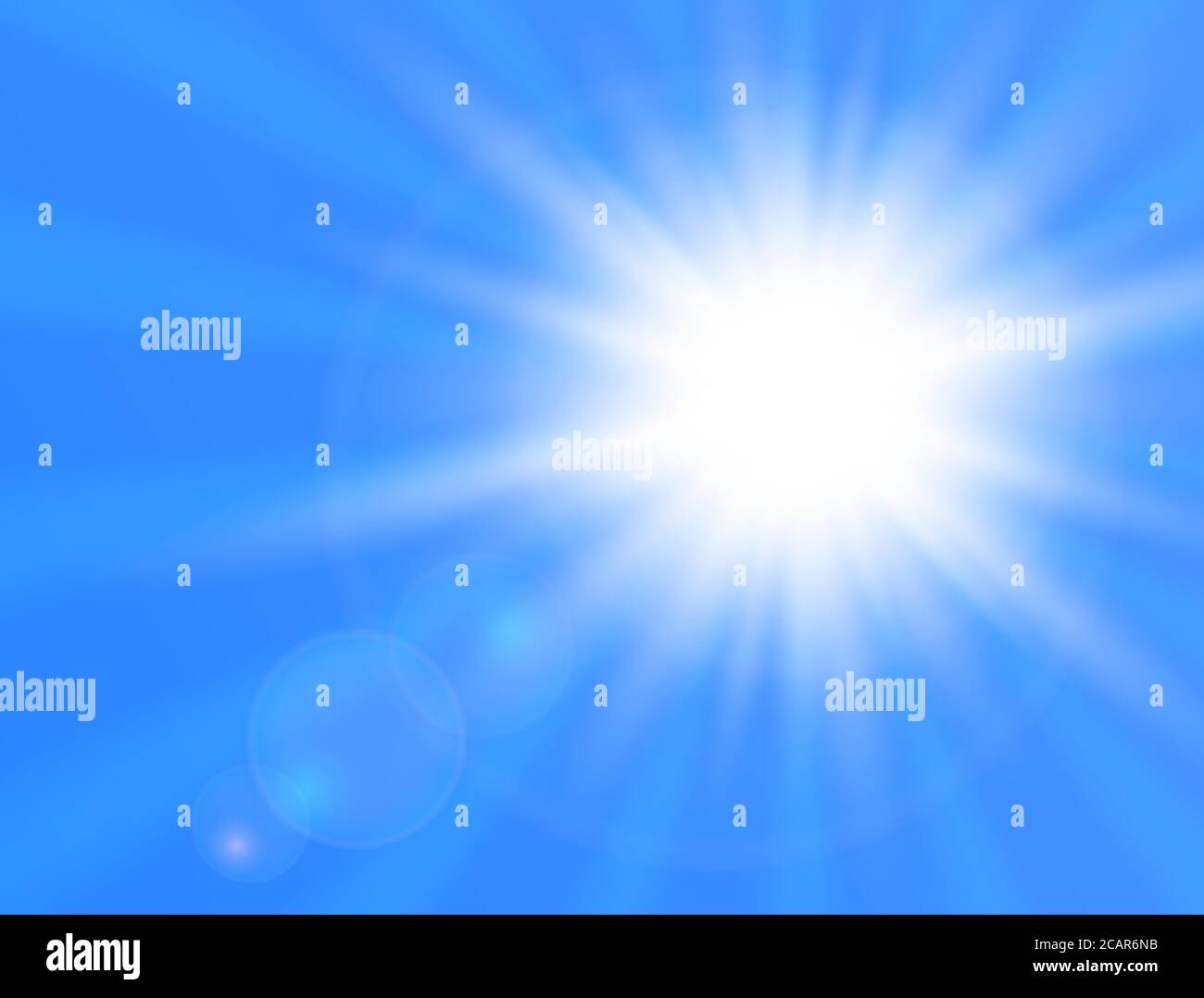 Realistic shining sun on blue background. Sun with lens flare. Vector ...