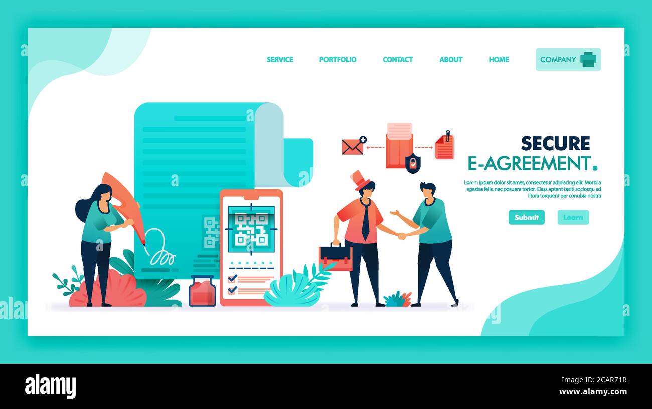 Secure digital agreement with password and QR code or barcode, People ...