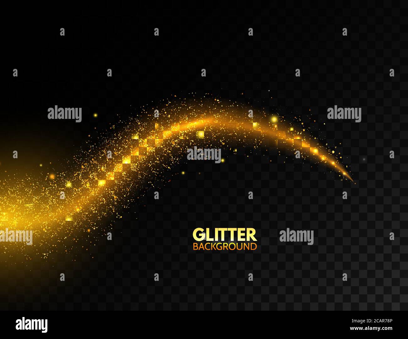 Glowing golden wave. Glitter gold curved lines. Star dust. Sparkling ...