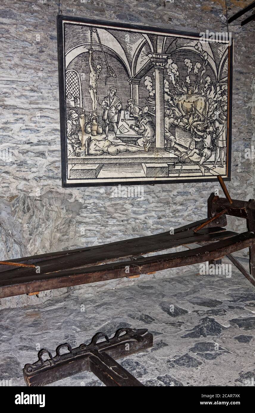 torture room, antique rack, drawing, various torture methods, old ...