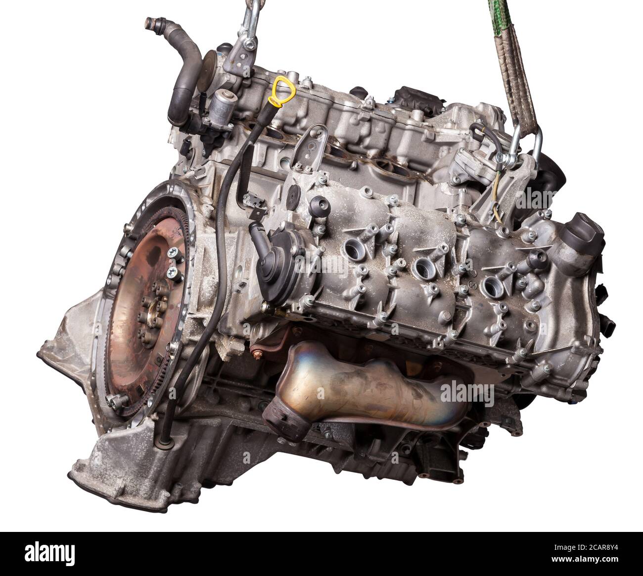 Close Up of V6 engine for the maintenance and repair of a car in a auto ...