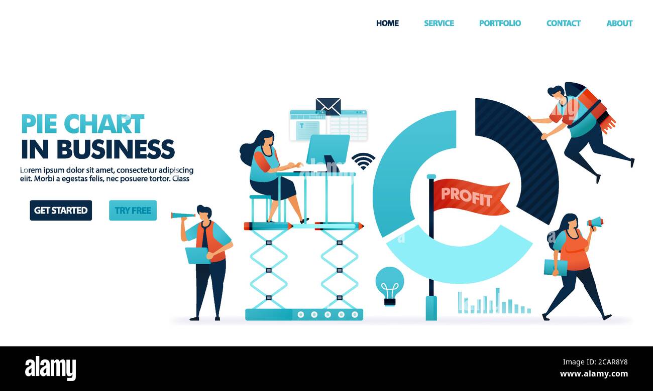Pie chart for reports in business. Company profit report. People work ...