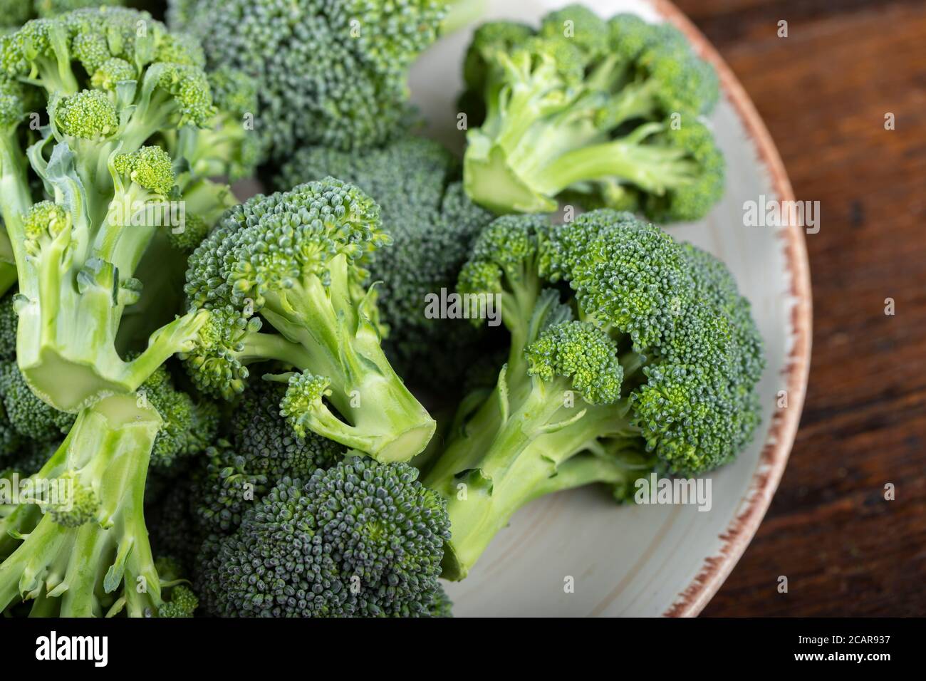 Healthy Green Organic Raw Broccoli Florets Ready for Cooking Stock ...