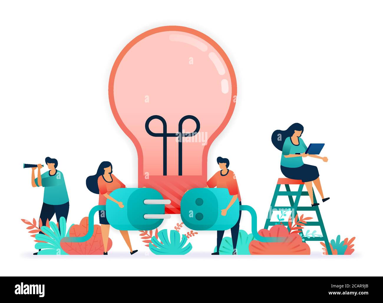 Light bulbs to light with electricity. connect plug and sockets ...