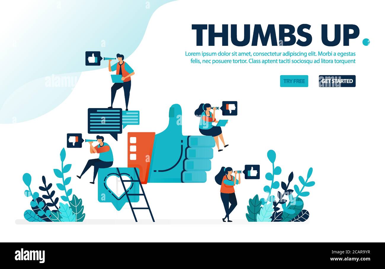 Vector illustration like & thumbs up. People give a thumbs up, love and ...