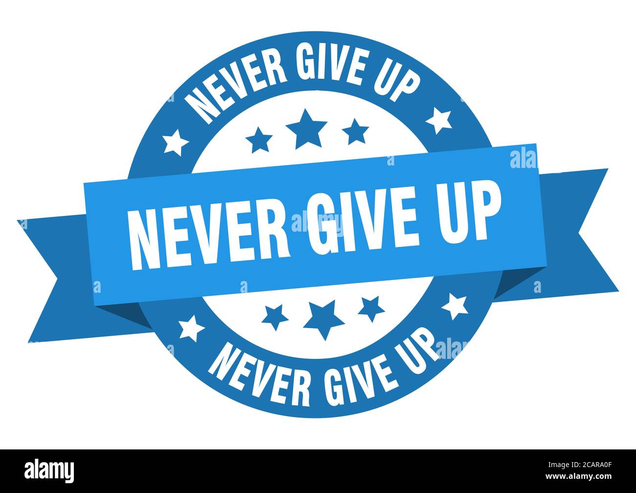 never give up round ribbon isolated label. never give up sign Stock ...