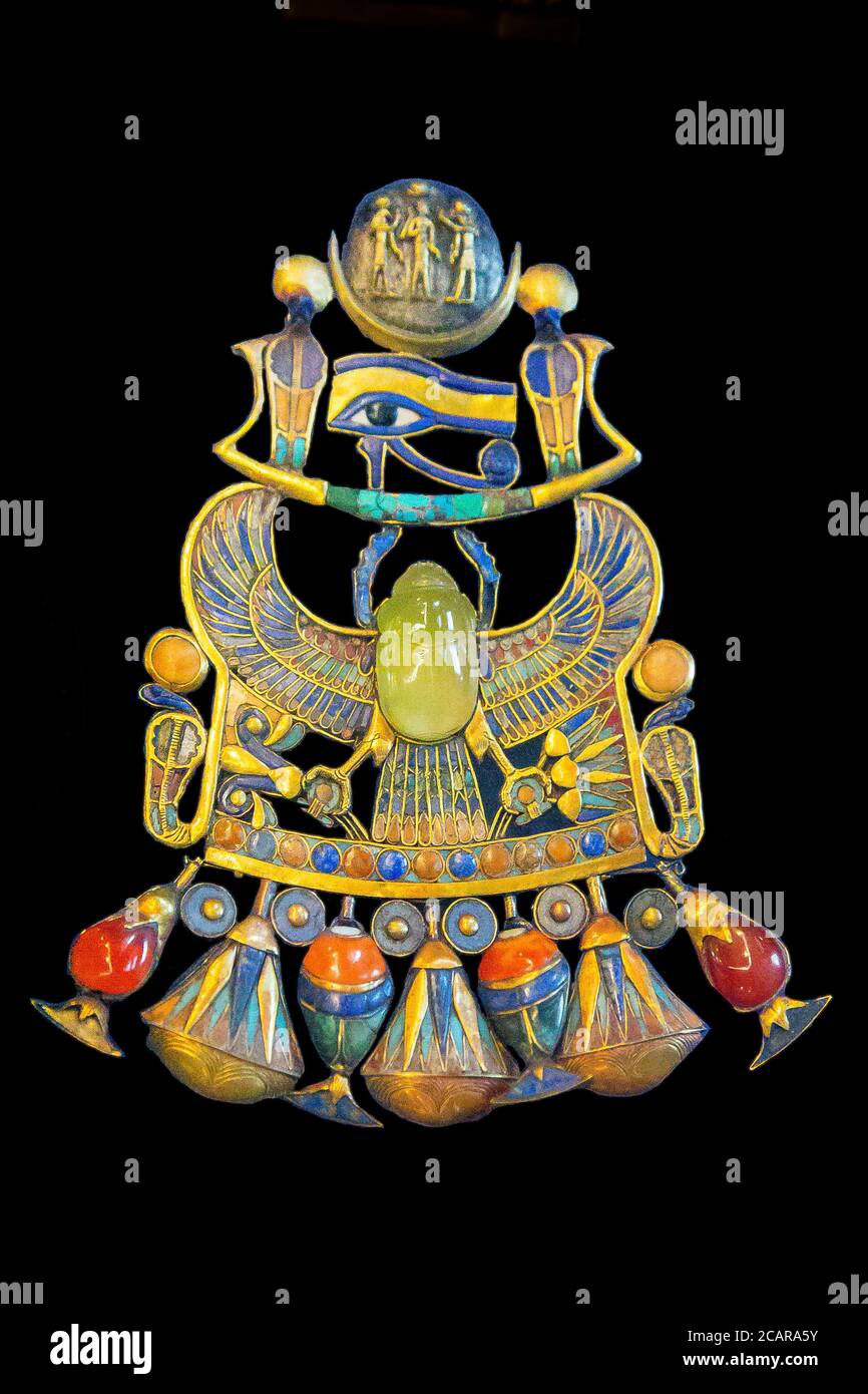 Egypt, from Tutankhamon tomb in Luxor, a complex pectoral : A winged ...